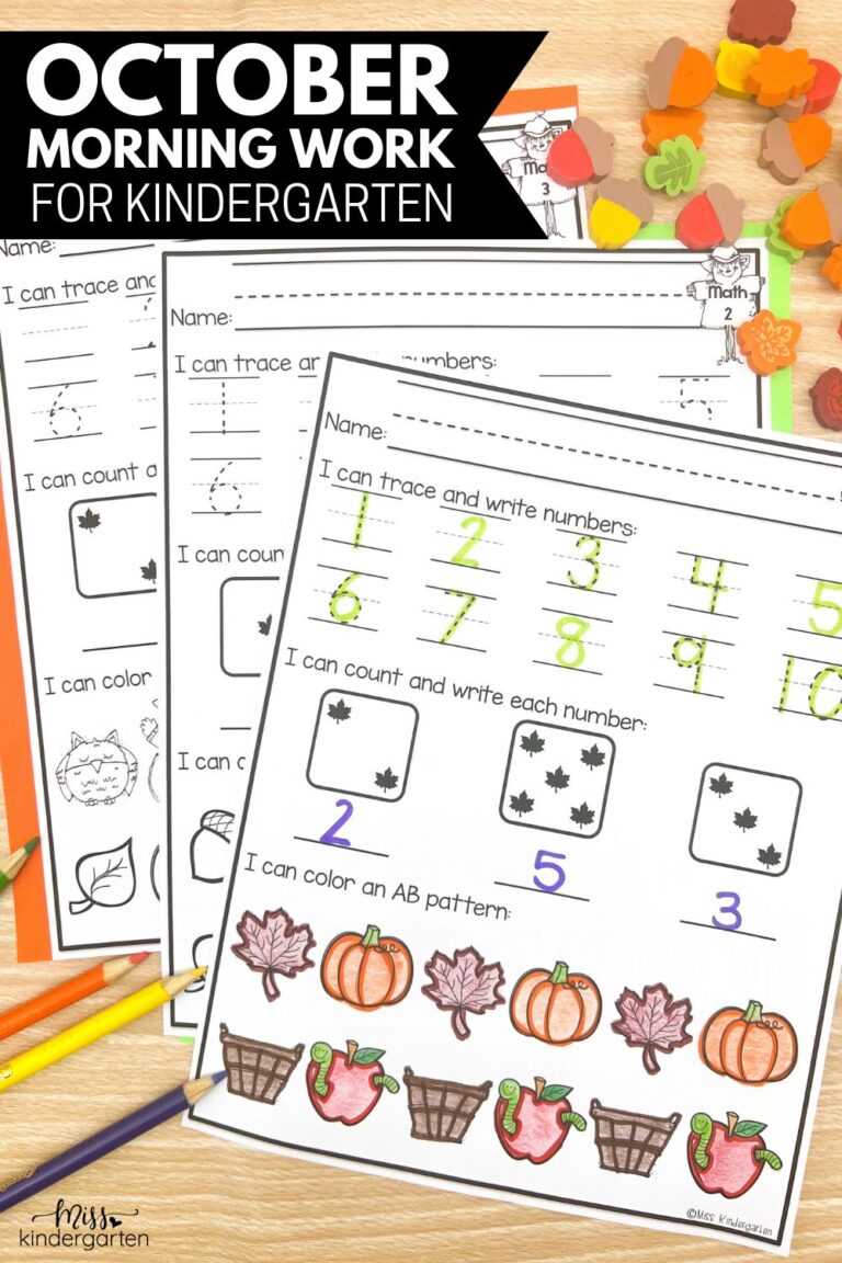 October Morning Work for Kindergarten - Miss Kindergarten
