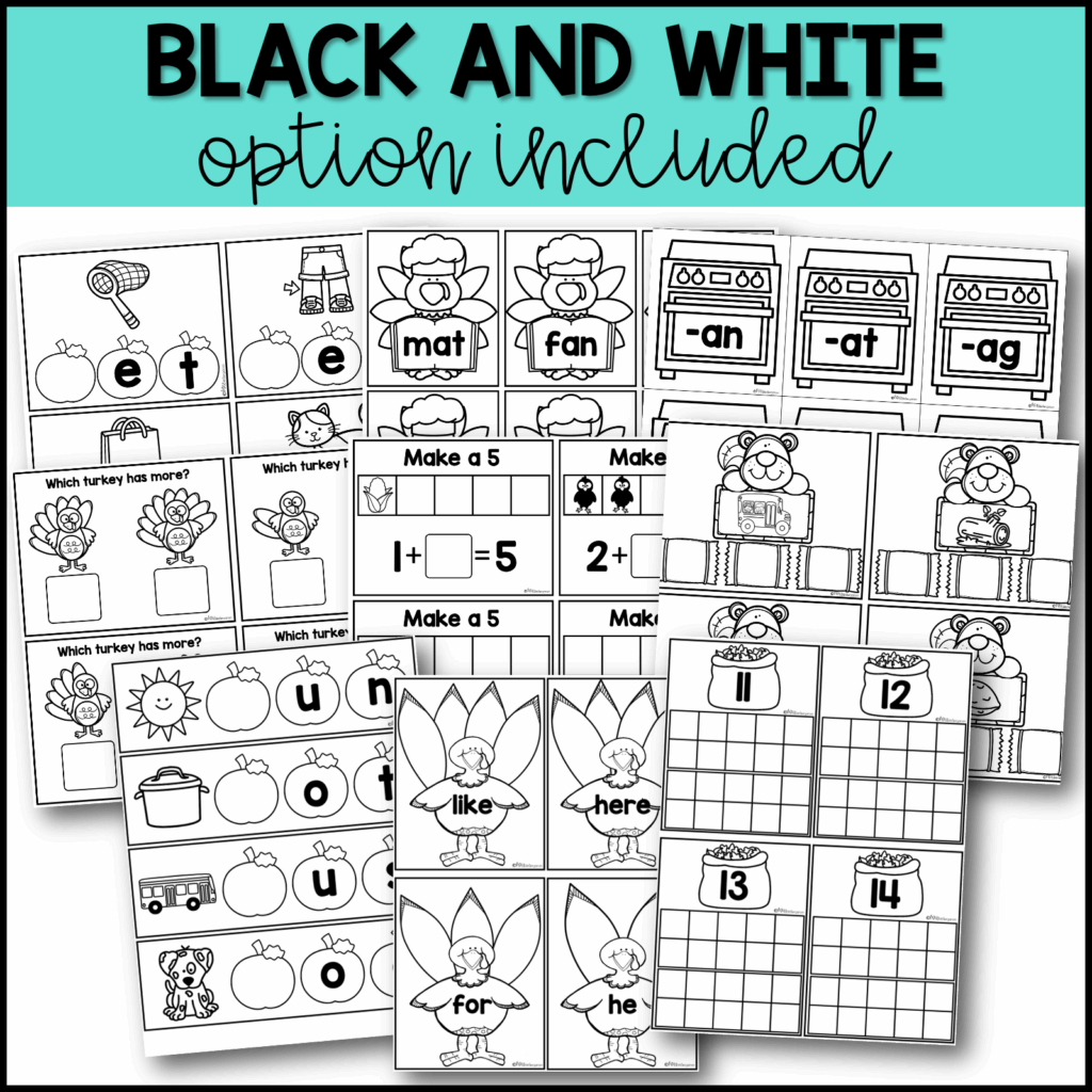November Low Prep Kindergarten Centers Math and Literacy Centers - Miss ...