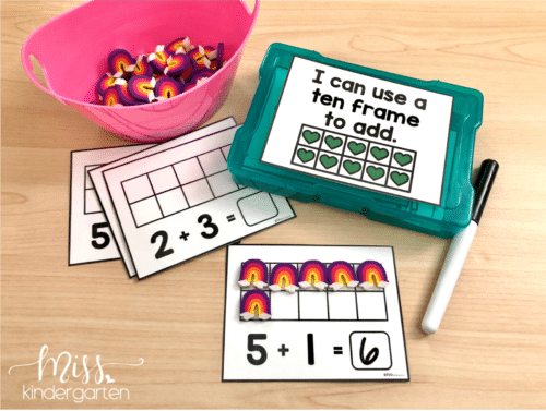 Addition Task Cards for Kindergarten Math Practice - Miss Kindergarten