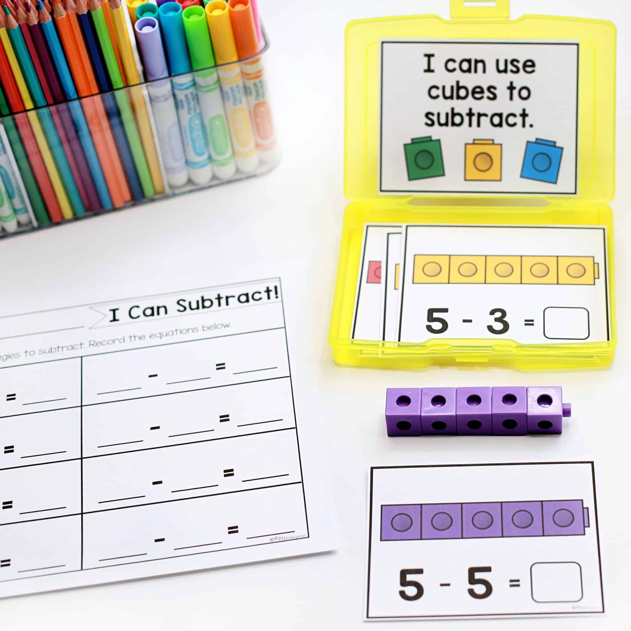 How to Use Subtraction Task Cards in Kindergarten - Miss Kindergarten