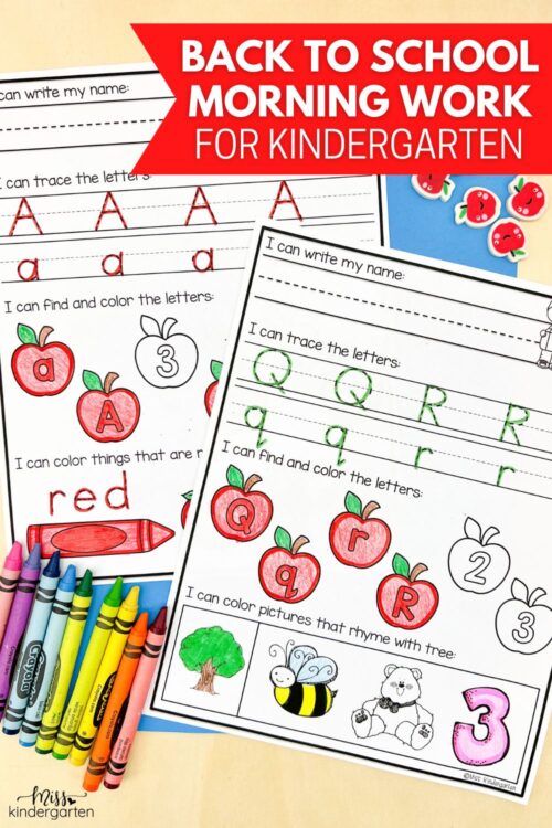 Back to School Morning Work for Kindergarten - Miss Kindergarten