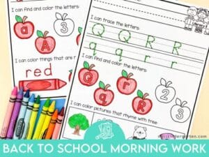 Back to School Morning Work for Kindergarten - Miss Kindergarten