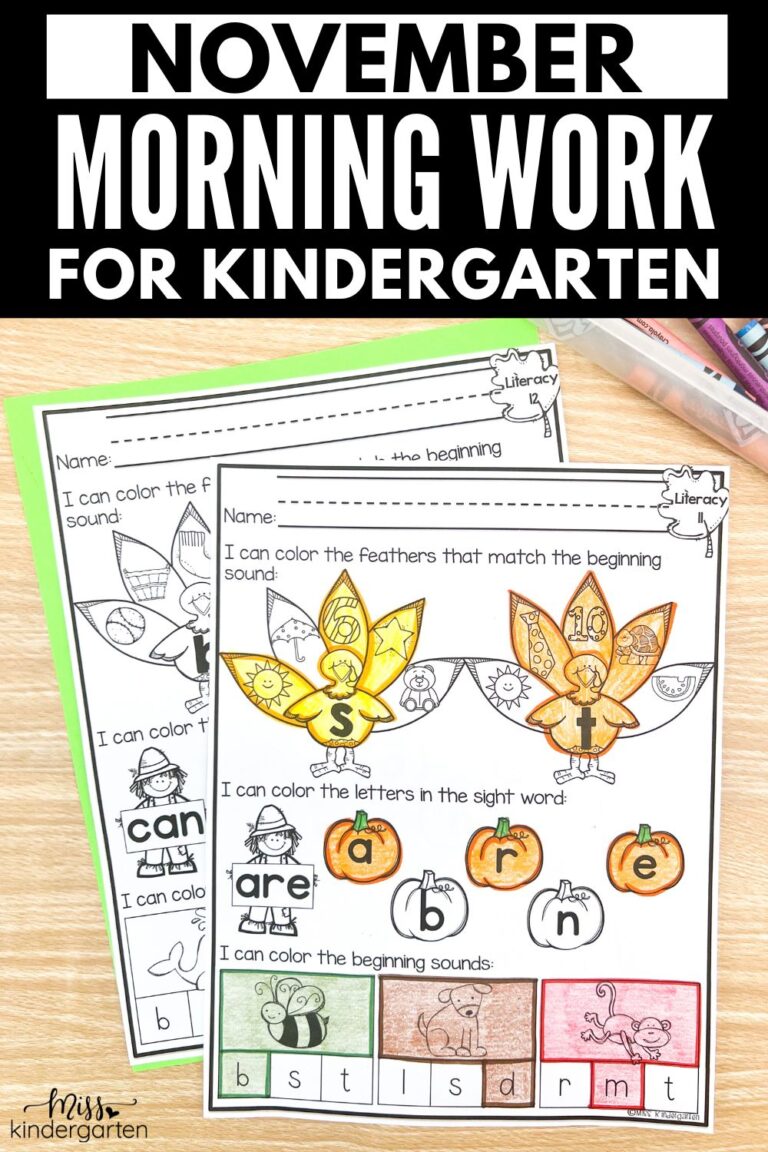 November Morning Work for Kindergarten - Miss Kindergarten