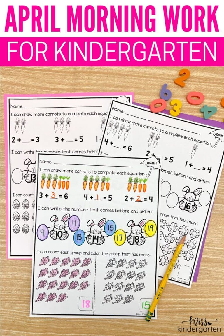 April Morning Work for Kindergarten - Miss Kindergarten