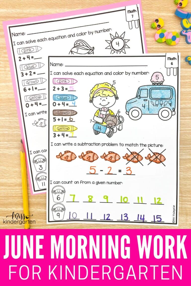 June Morning Work for Kindergarten - Miss Kindergarten