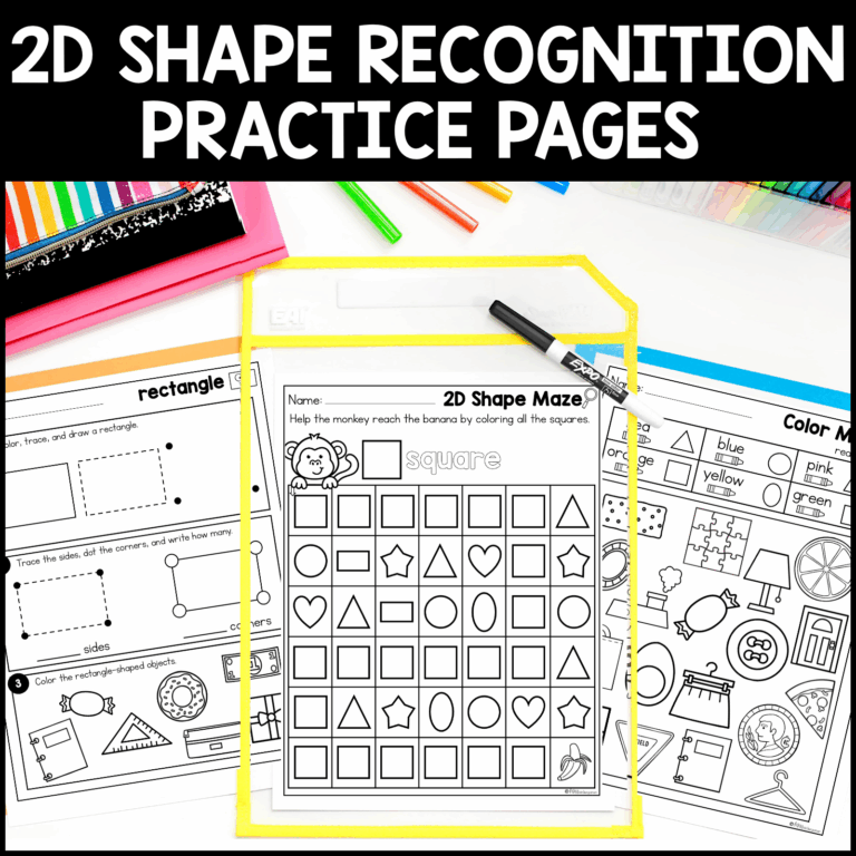 2D Shapes Worksheets for Kindergarten Math Practice - Miss Kindergarten