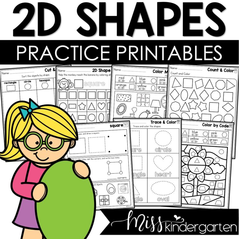 2D Shapes Worksheets for Kindergarten Math Practice - Miss Kindergarten