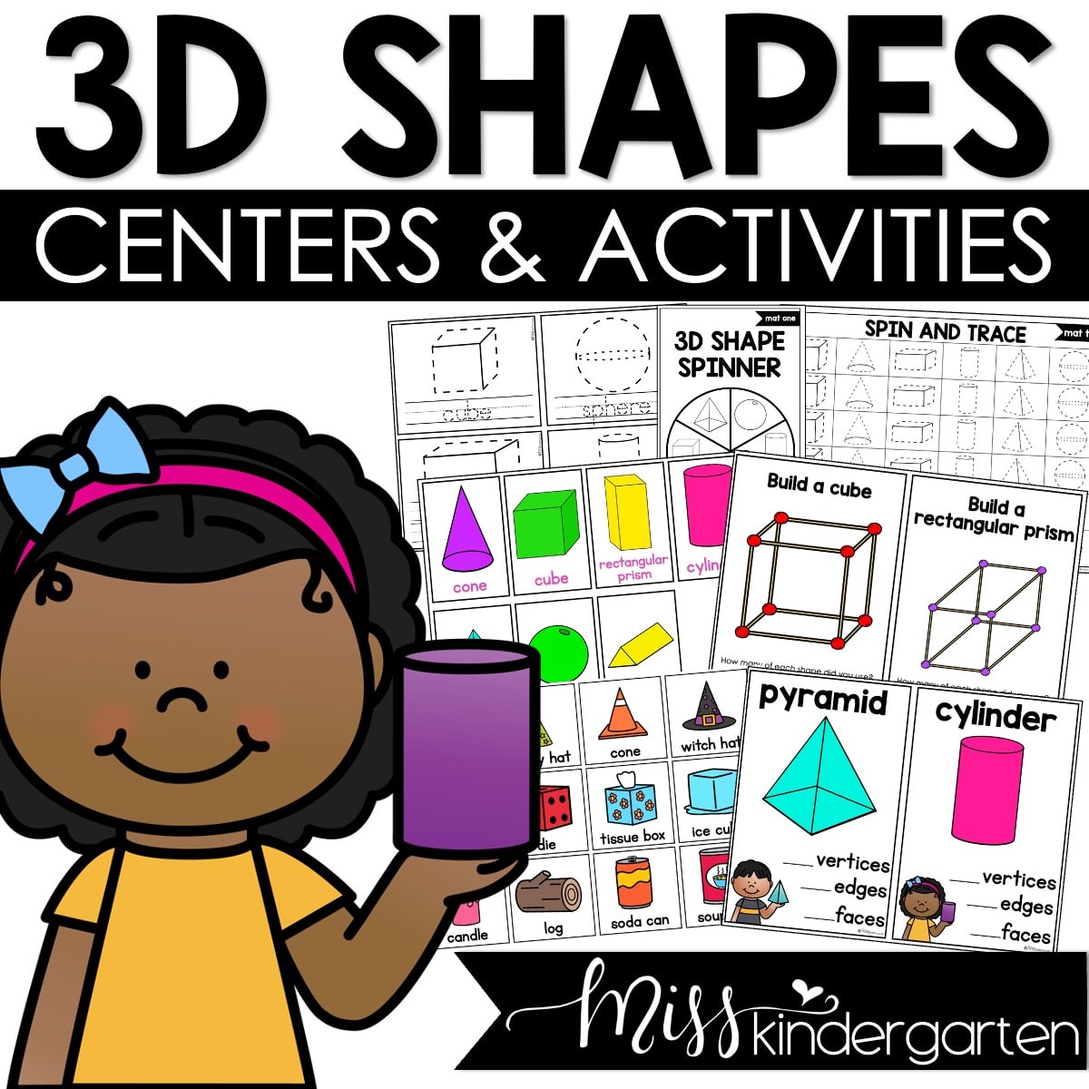 3D Shapes Kindergarten Worksheets & Math Center Activities - Miss ...