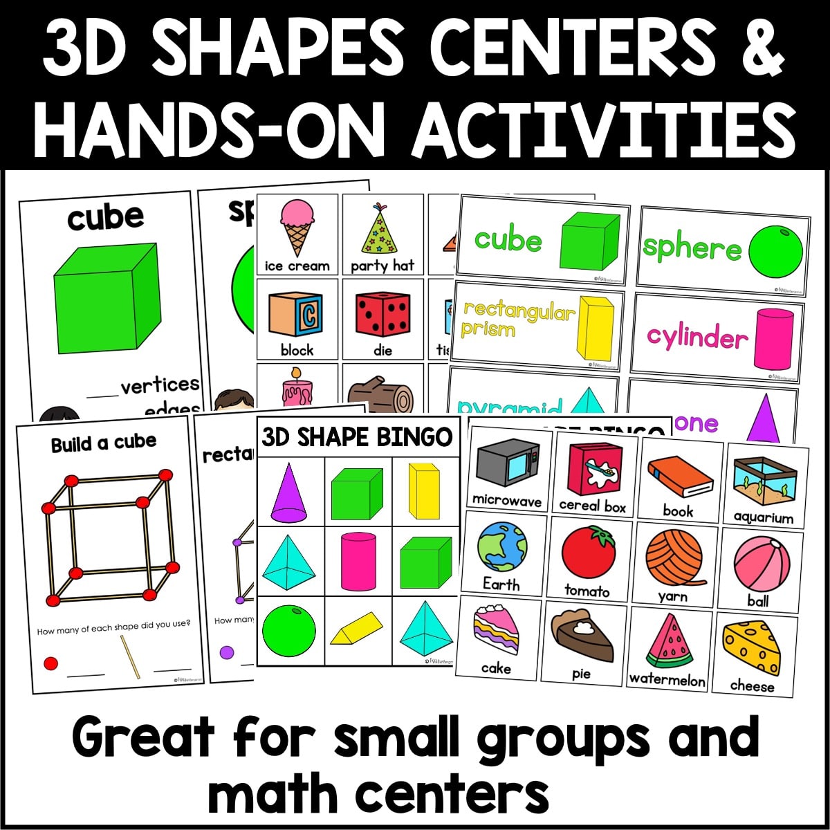 3D Shapes Kindergarten Worksheets & Math Center Activities - Miss ...
