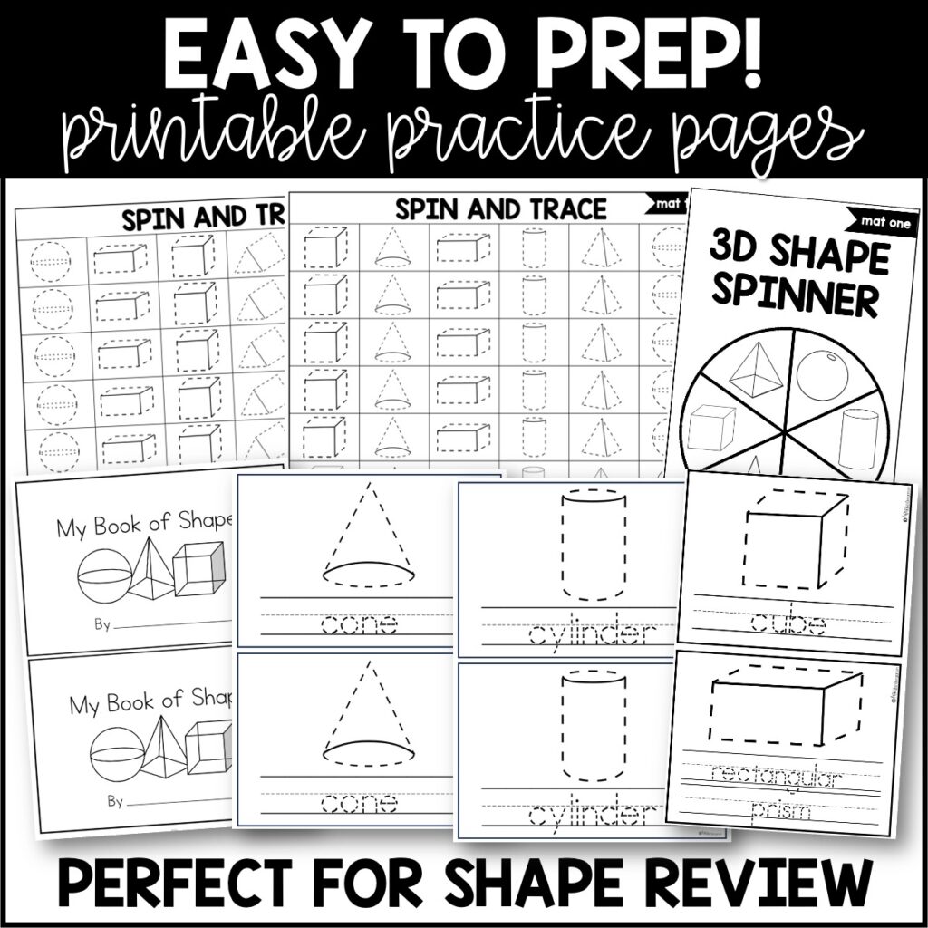 3D Shapes Kindergarten Worksheets & Math Center Activities - Miss ...