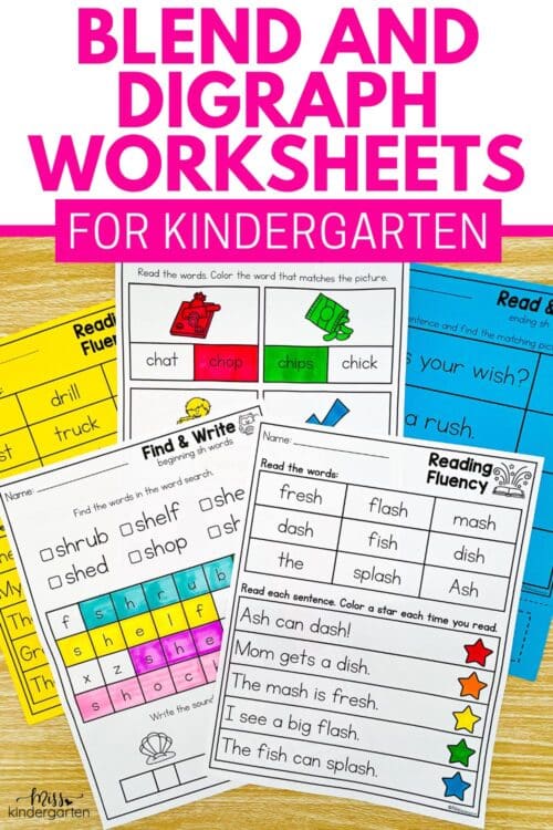 Blend and Digraph Worksheets for Kindergarten - Miss Kindergarten
