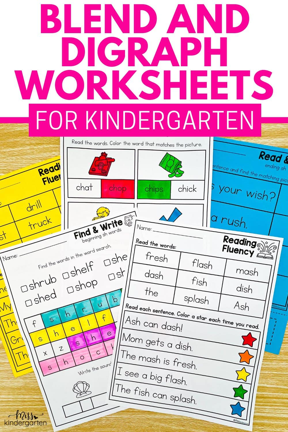 Blend and Digraph Worksheets for Kindergarten - Miss Kindergarten