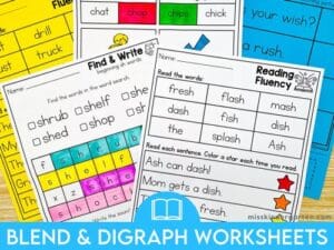 Blend and Digraph Worksheets for Kindergarten - Miss Kindergarten