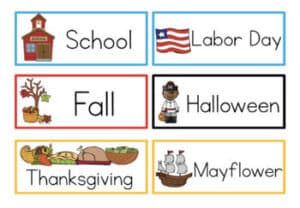 Writing Center Fall Word Cards - Miss Kindergarten