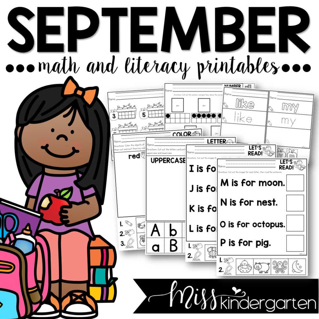September Math and Literacy Printables - Miss Kindergarten