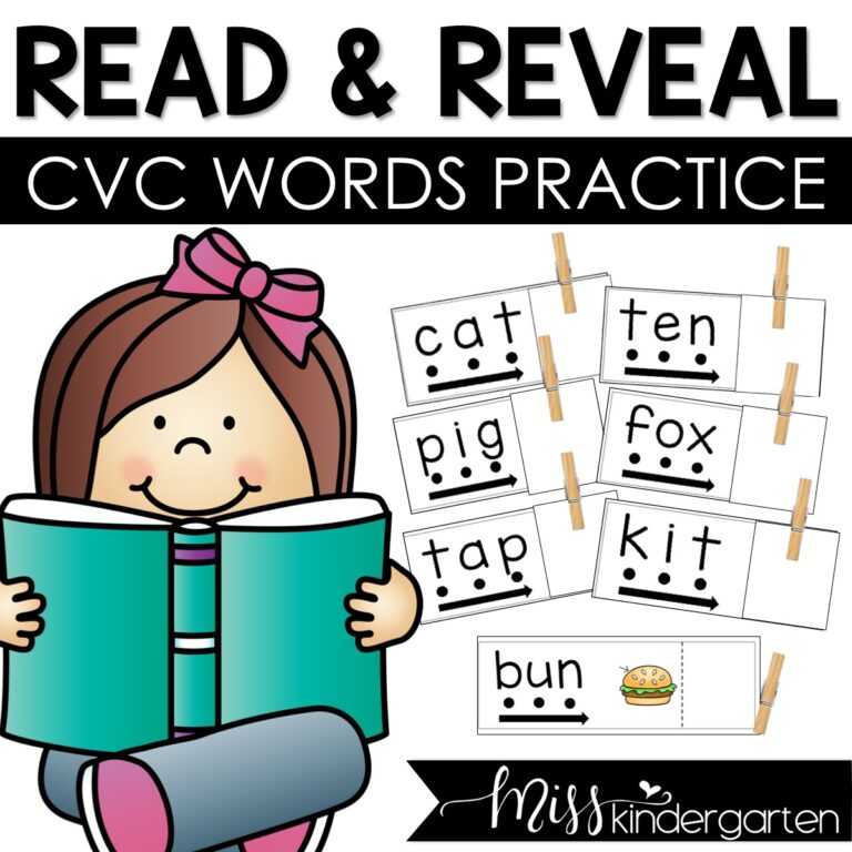 CVC Words Read and Reveal Reading Words Practice - Miss Kindergarten