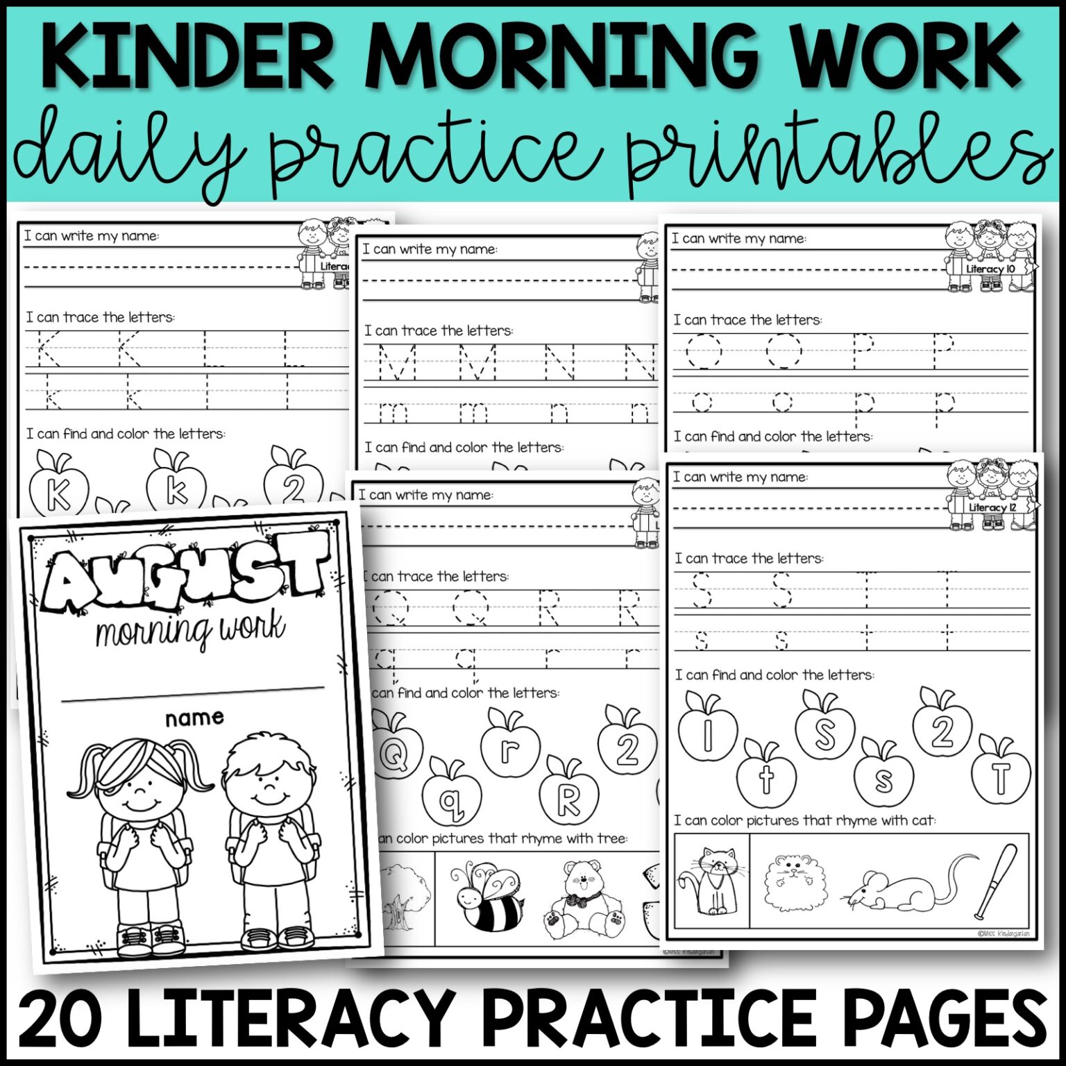 August Morning Work for Kindergarten - Miss Kindergarten