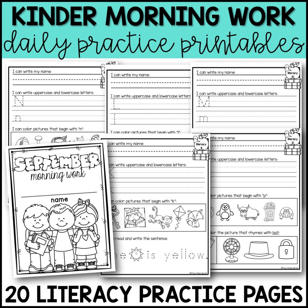 September Morning Work for Kindergarten - Miss Kindergarten