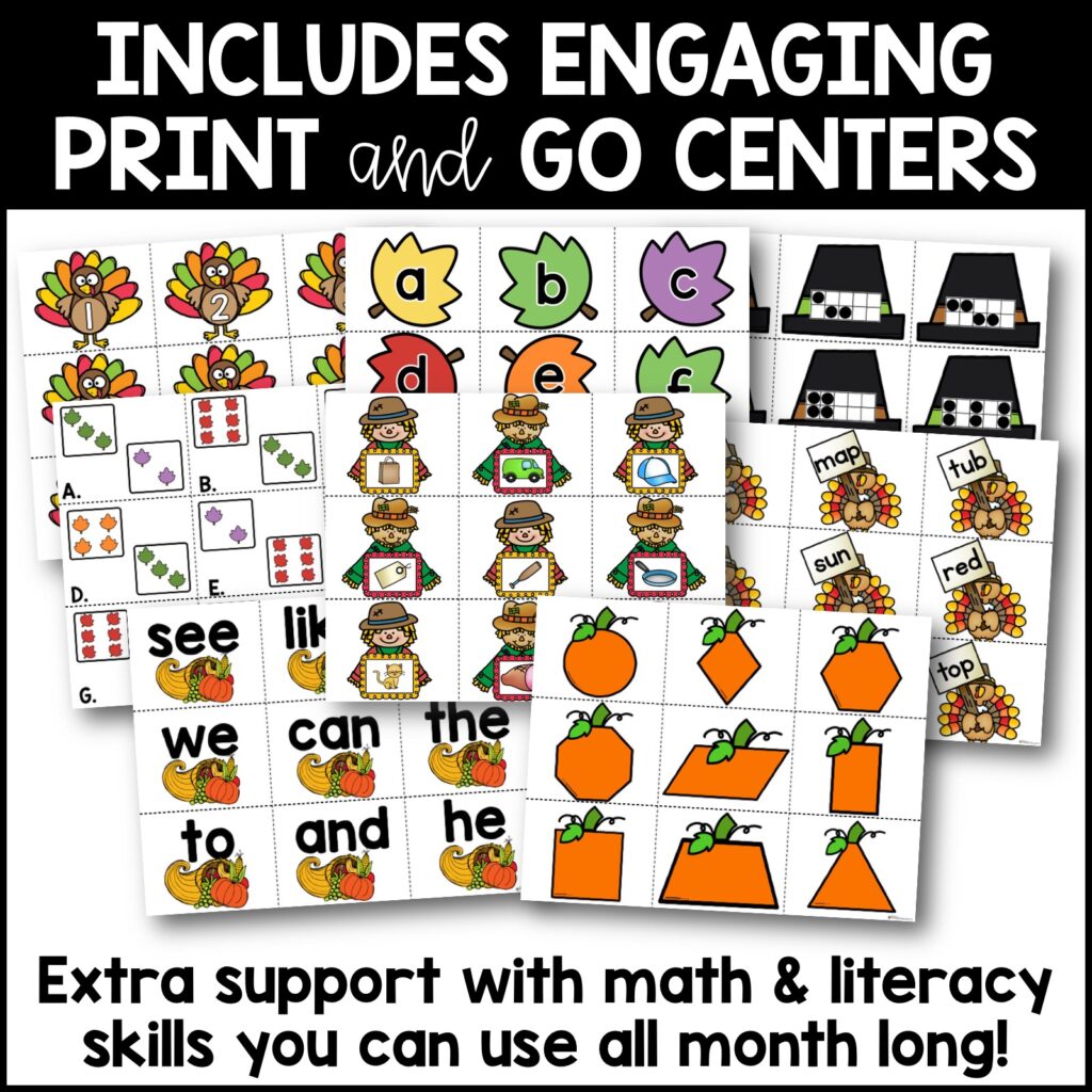 November Kindergarten Centers Write and Wipe Activities & Sensory Bins ...