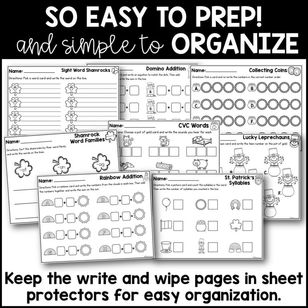 March Kindergarten Centers Write and Wipe Activities & Sensory Bins ...