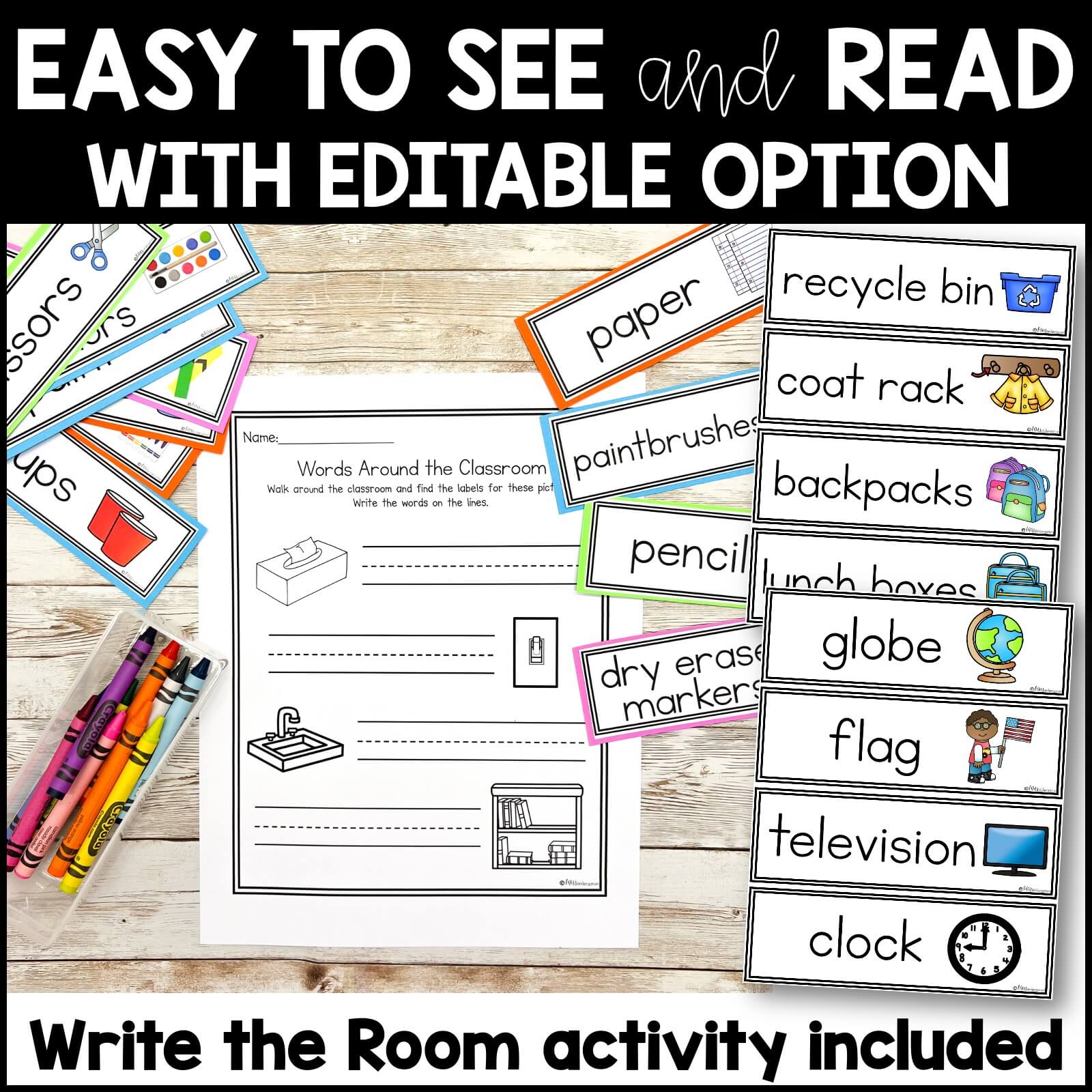 Classroom Labels with Pictures - Miss Kindergarten