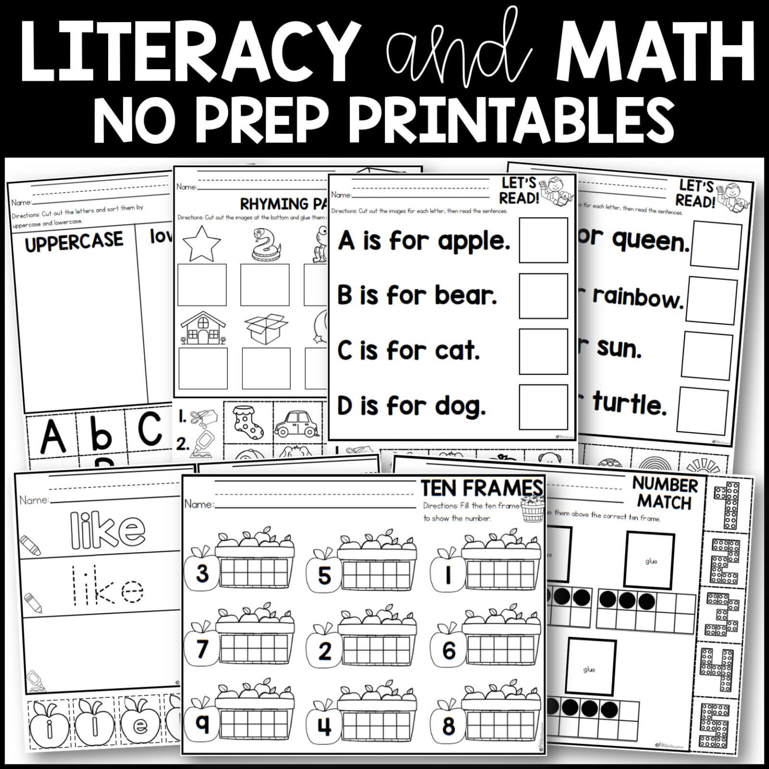 September Math and Literacy Printables - Miss Kindergarten