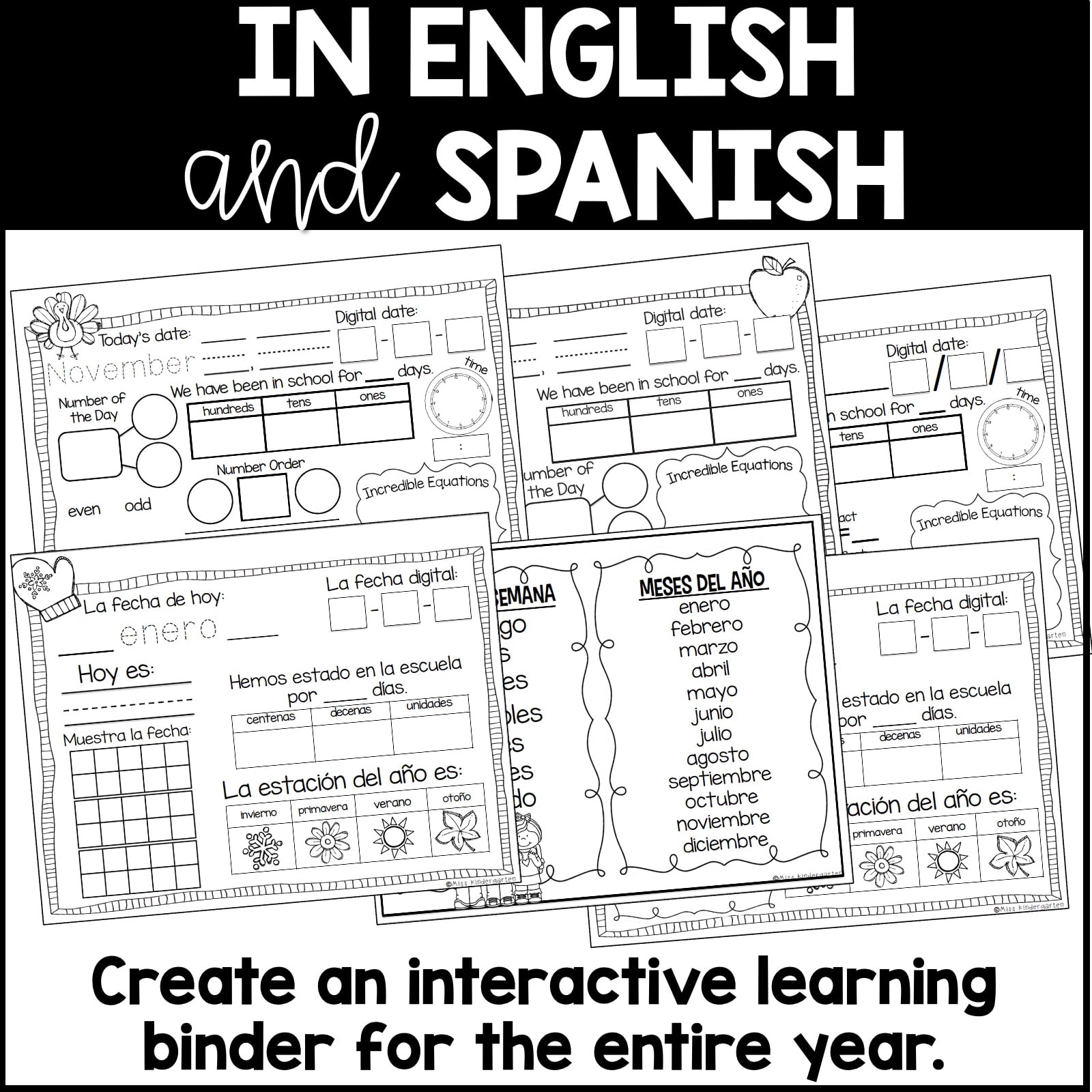 Calendar Math Notebook for Kindergarten and First Grade (Spanish ...