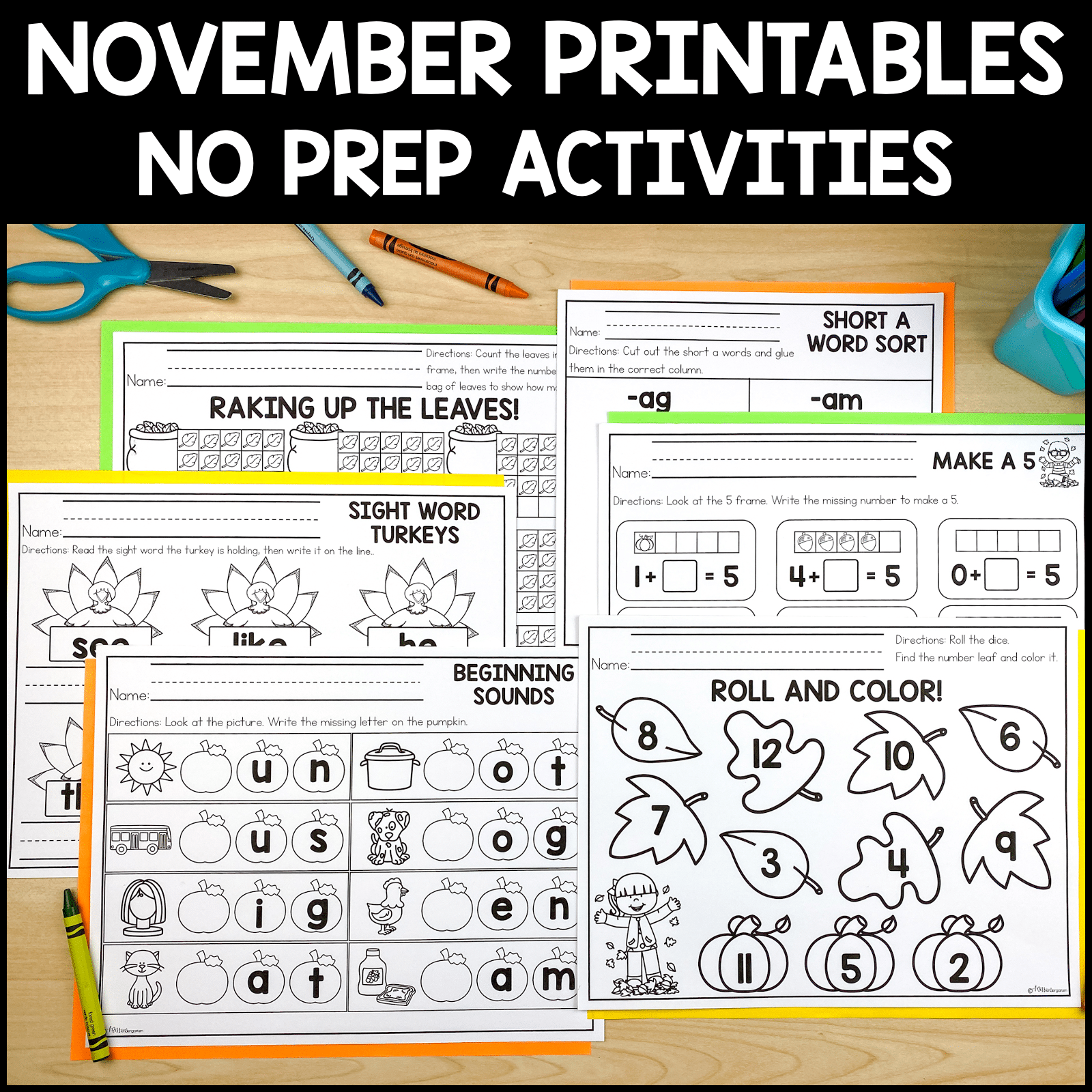 November Print and Go Printables - Miss Kindergarten