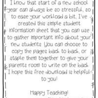 Free Editable Student Information Sheet - Miss Kindergarten