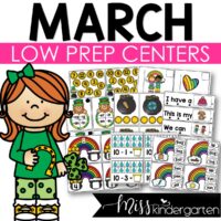 March Low Prep Kindergarten Centers Math and Literacy Centers - Miss ...
