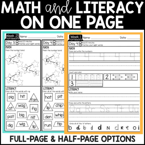 Kindergarten Homework Weekly Homework Packets Bundle - Miss Kindergarten