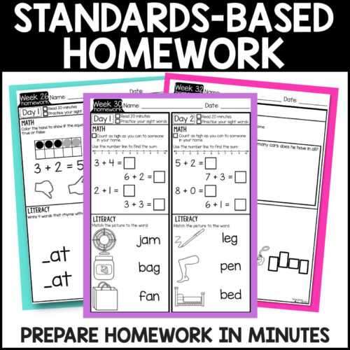 Kindergarten Homework Weekly Homework Packets Bundle - Miss Kindergarten
